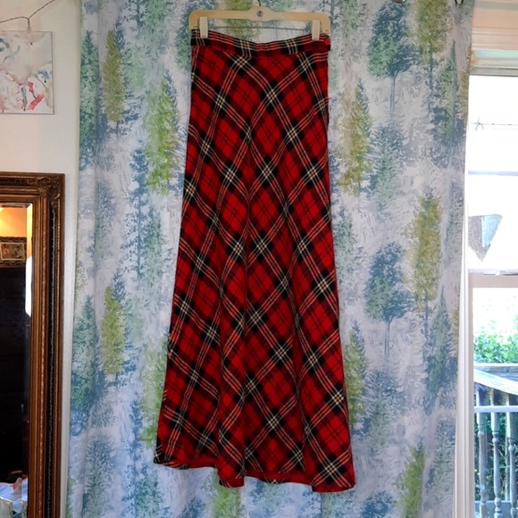Skirts | Vintage Long Red Plaid Winter Skirt Classic Style | Poshmark